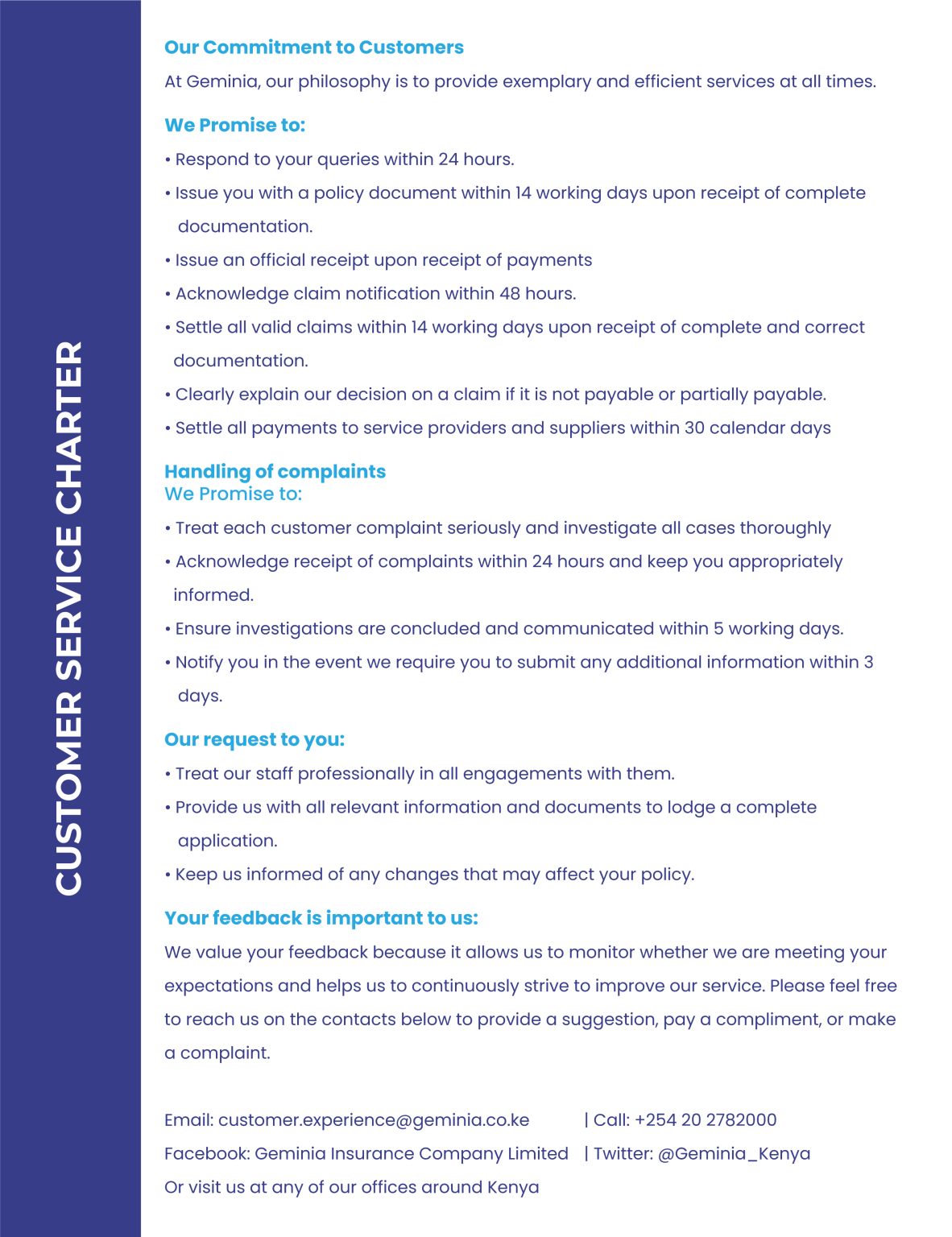 Customer Service Charter - Geminia Insurance