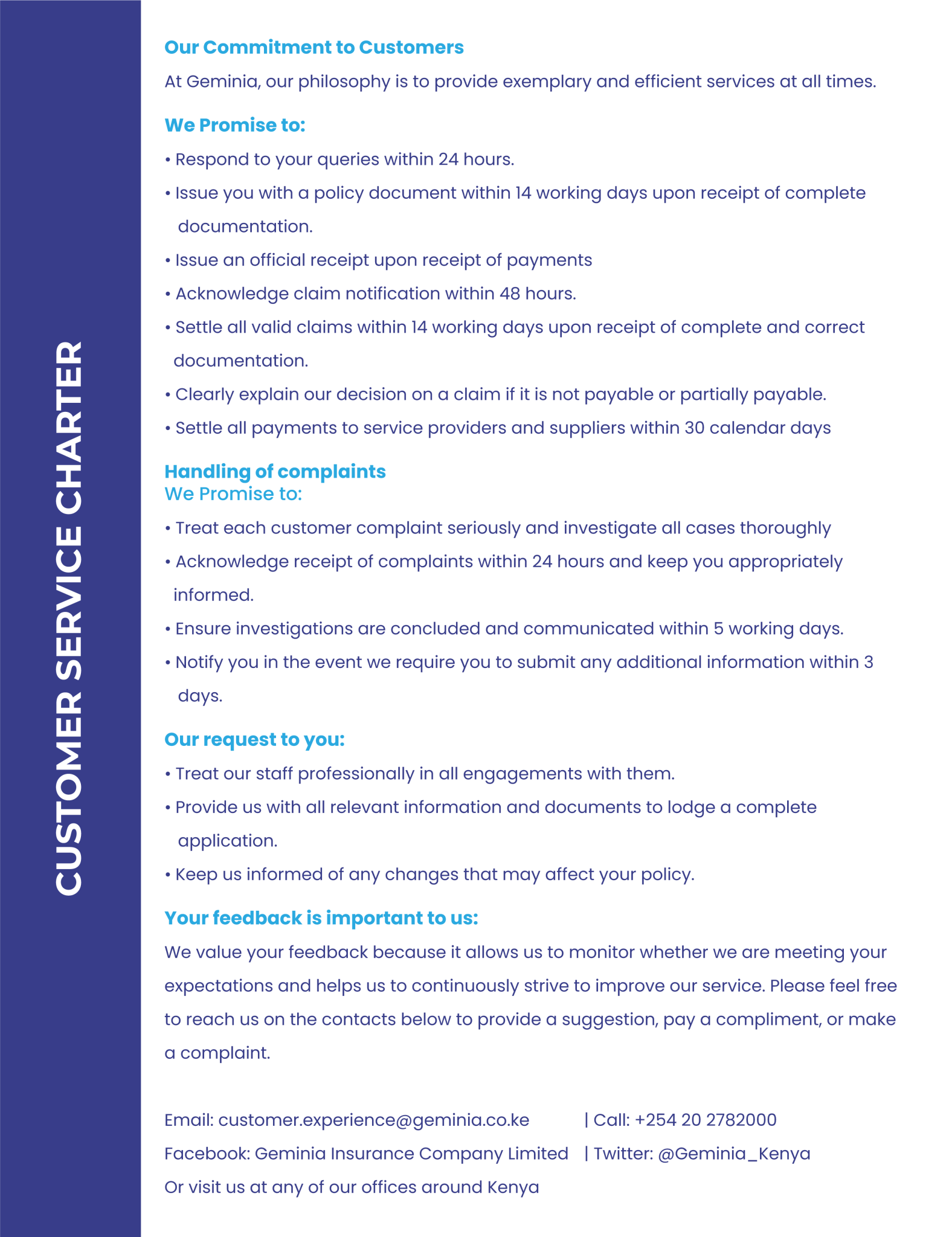 Customer Service Charter - Geminia Insurance